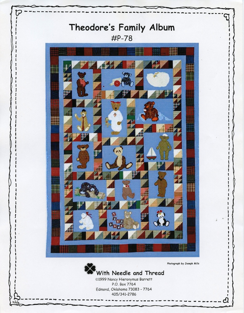 Theodore's Family Album #P-78 Teddy Bear Quilt Pattern 72" X 96" 15 ...