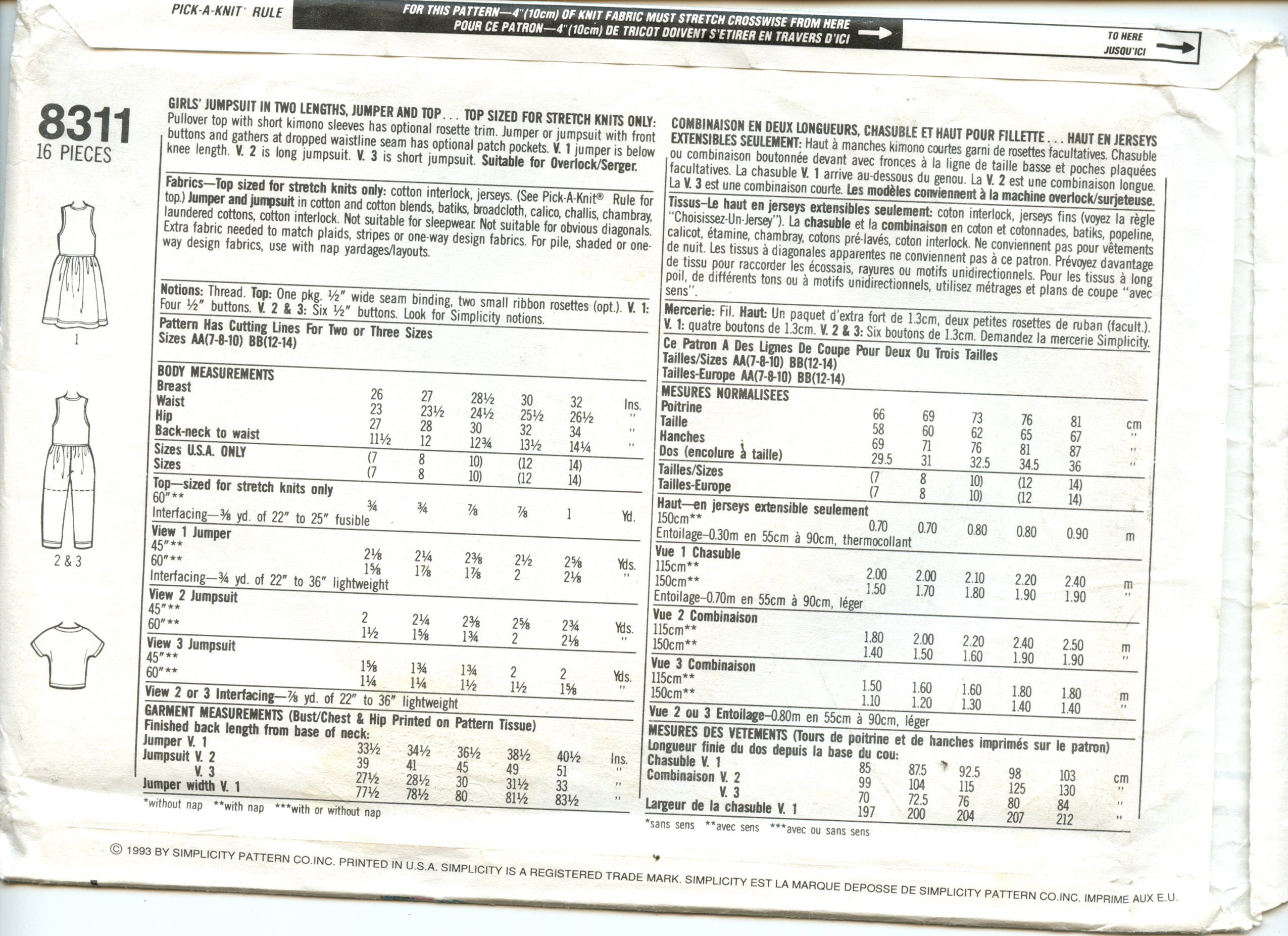 Simplicity Sewing Pattern 8311 Girl's Jumpsuit in Two Lengths, Jumper ...