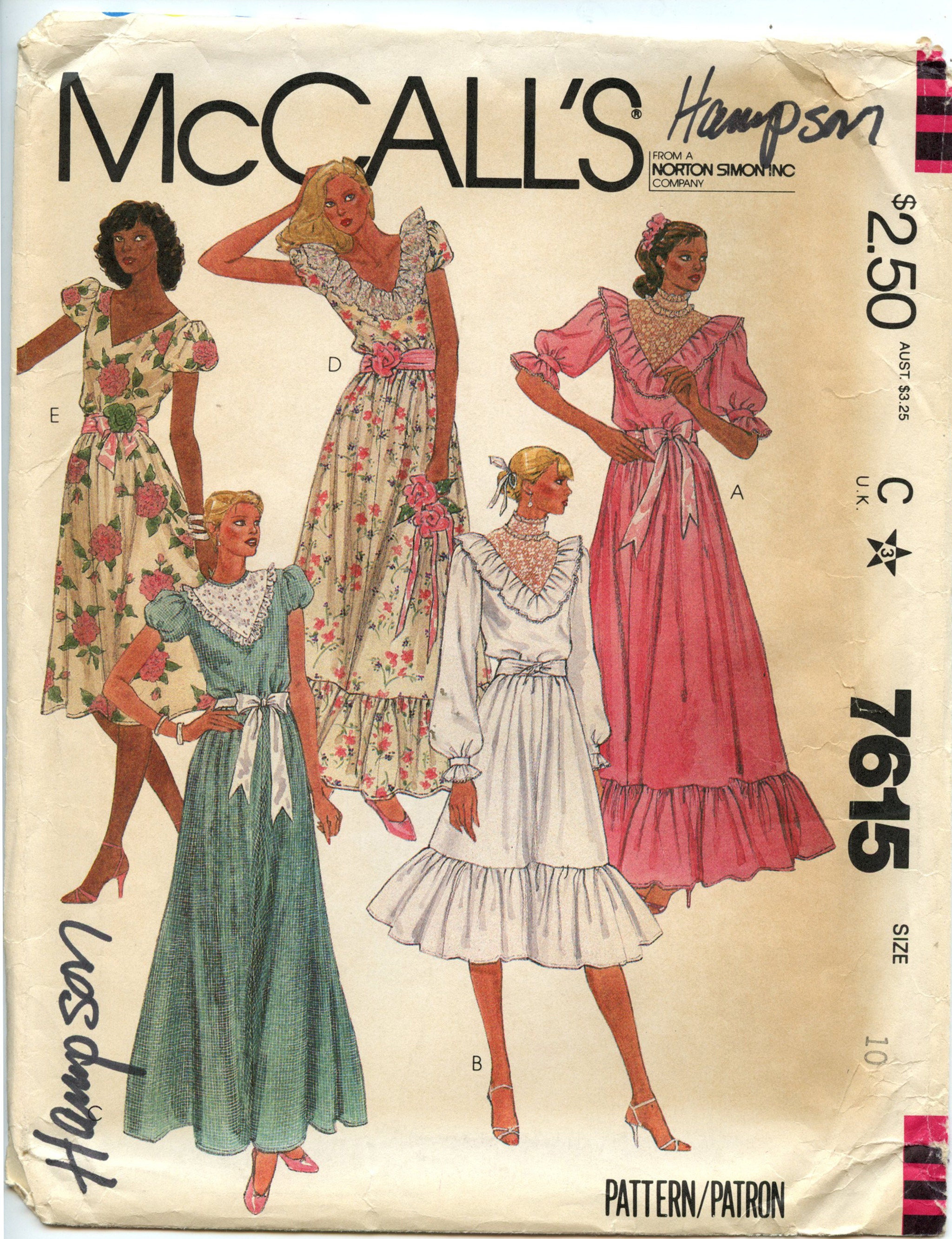 Vintage Mccall's Sewing Pattern 7615 Misses' 1980's Dress With Flared ...