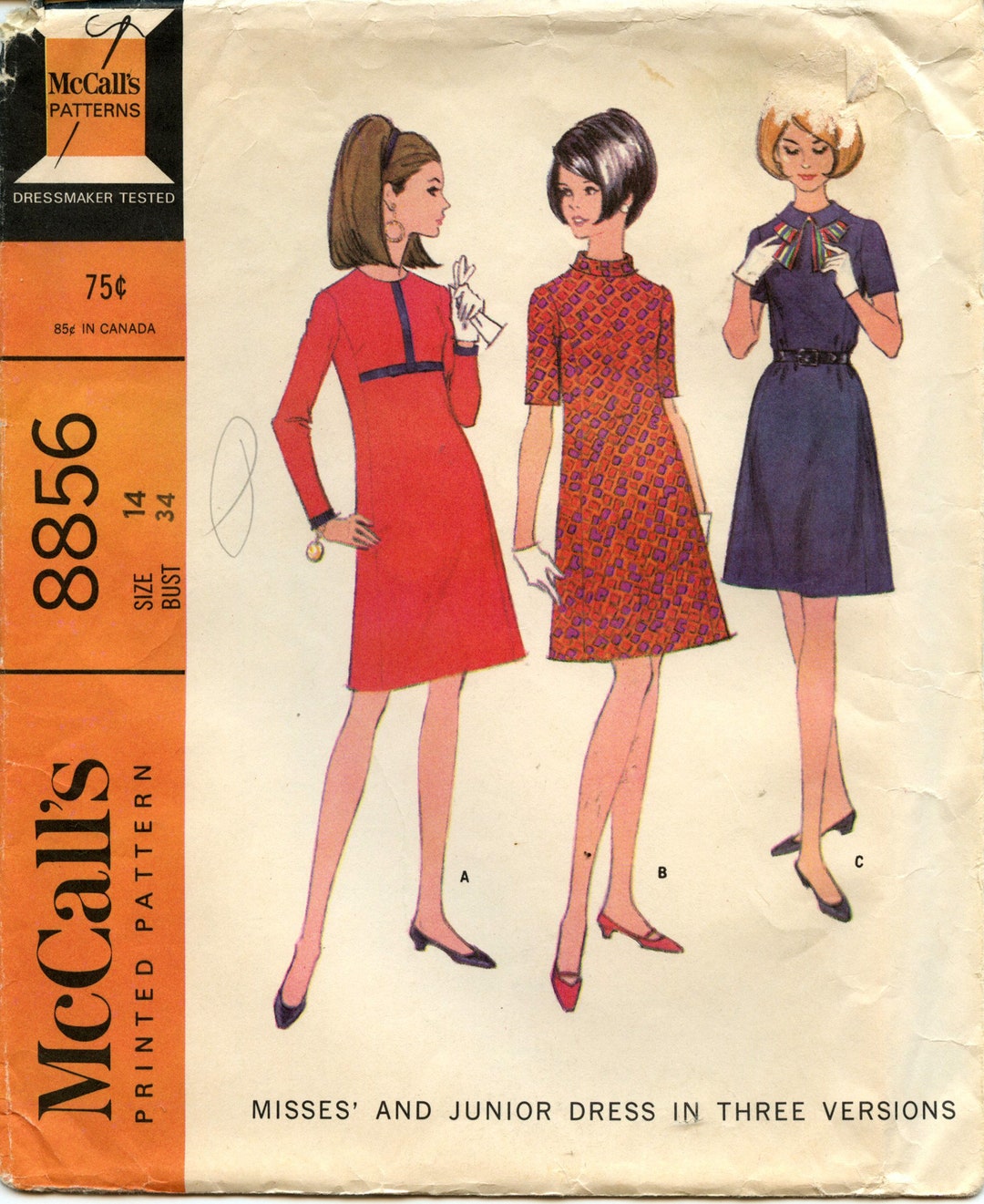 Vintage Mccall's Sewing Pattern 8856 Misses' Dress in Three Versions ...