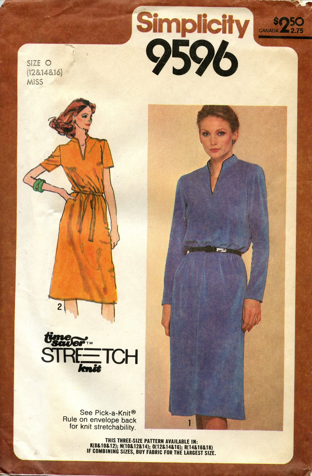 Vintage Simplicity Pattern 9596 Misses' Pullover Dress Stretch Knit ...