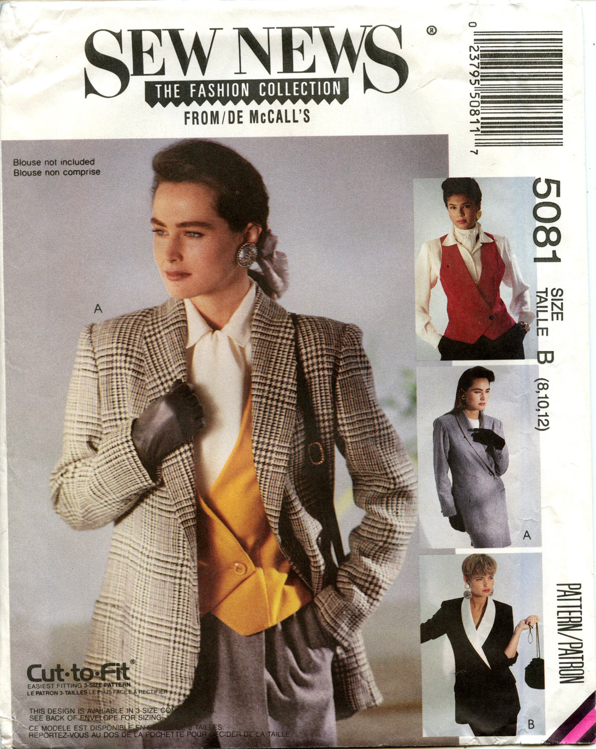 Sew News Sewing Pattern/mccall's 5081 Misses' Lined Jacket and Vest ...