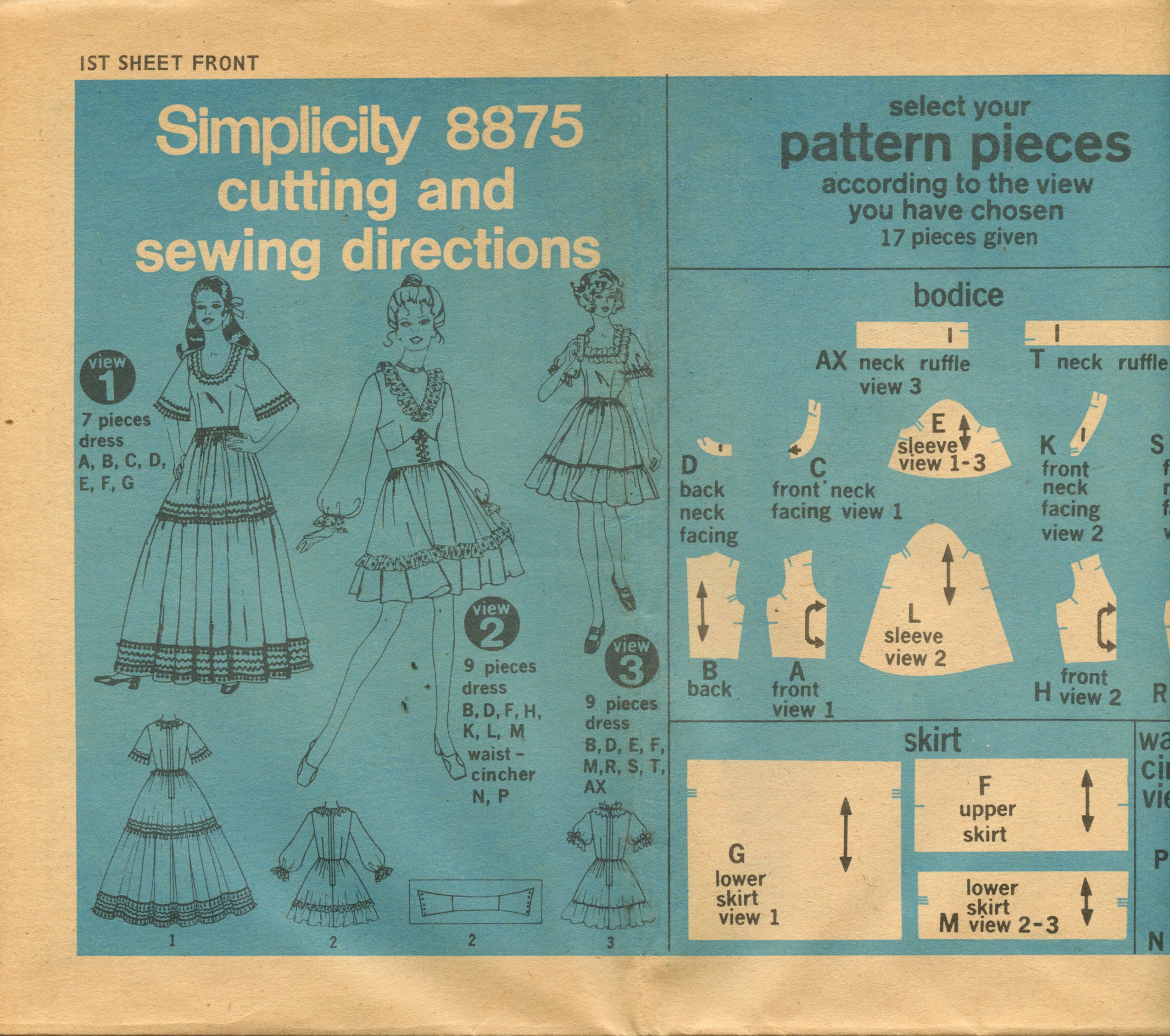 Vintage Simplicity Sewing Pattern 8875 Misses' 70's Dress With Flares ...