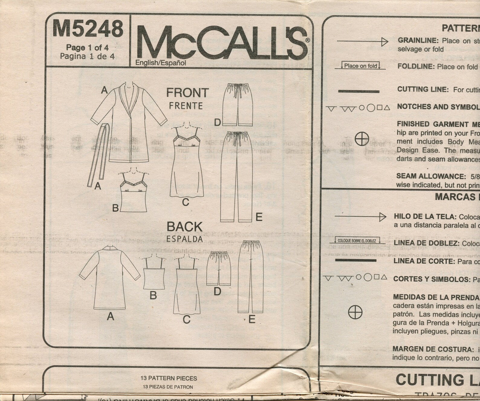 Easy Mccall's Sewing Pattern M5248 Misses' Robe, Belt, Top, Nightgown ...