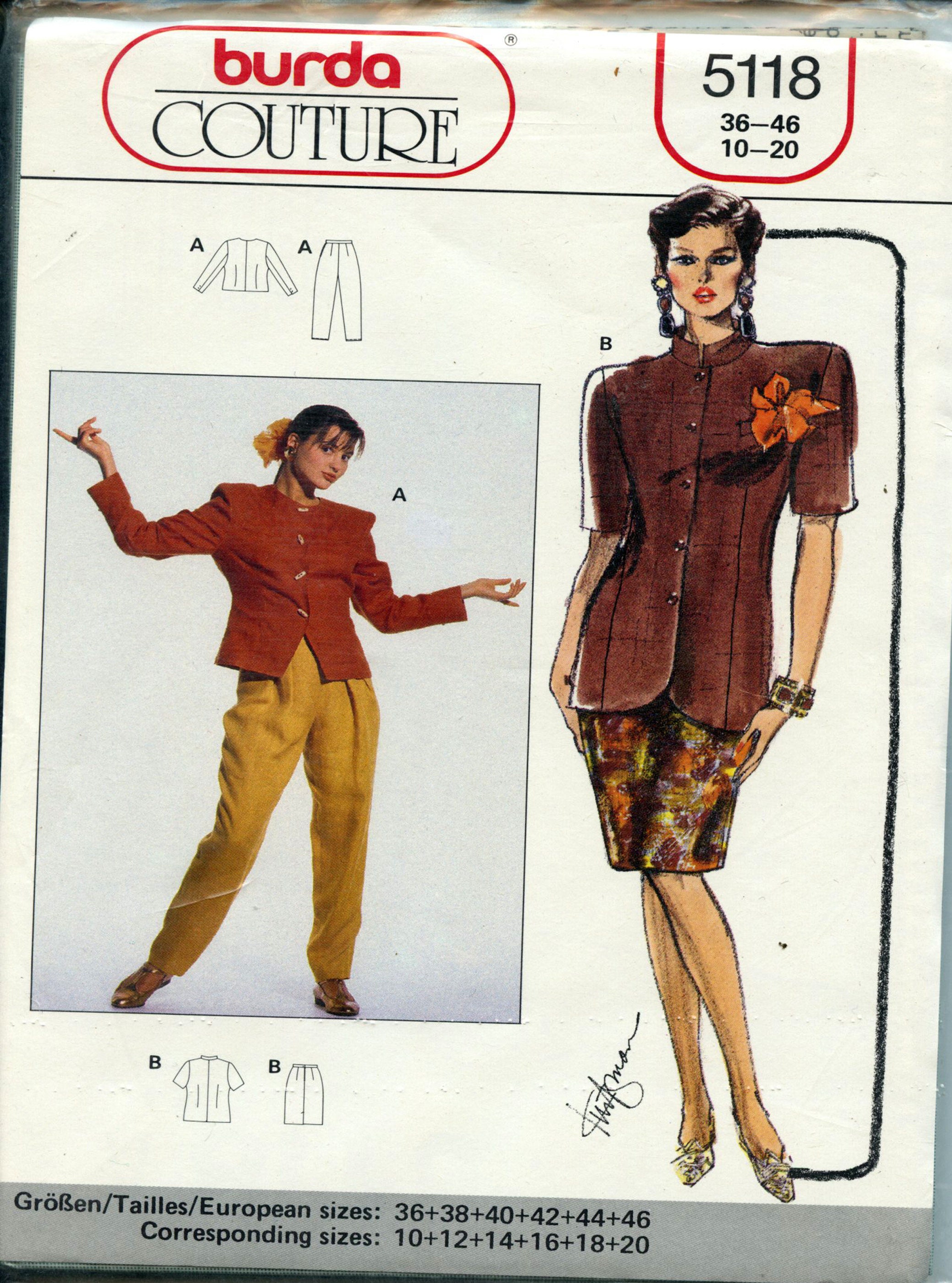Burda Couture Sewing Pattern 5217 Misses Jacket, Skirt and Pants Sizes ...
