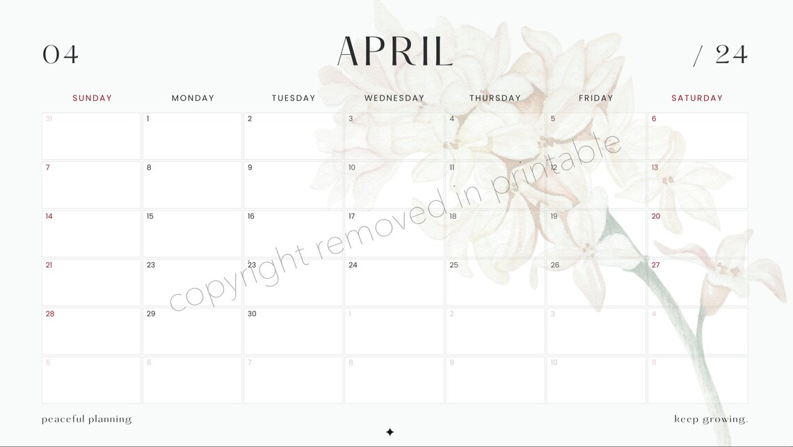 2024 Clean Botanical Calendar Printable I Minimal April - December I Q2 ...