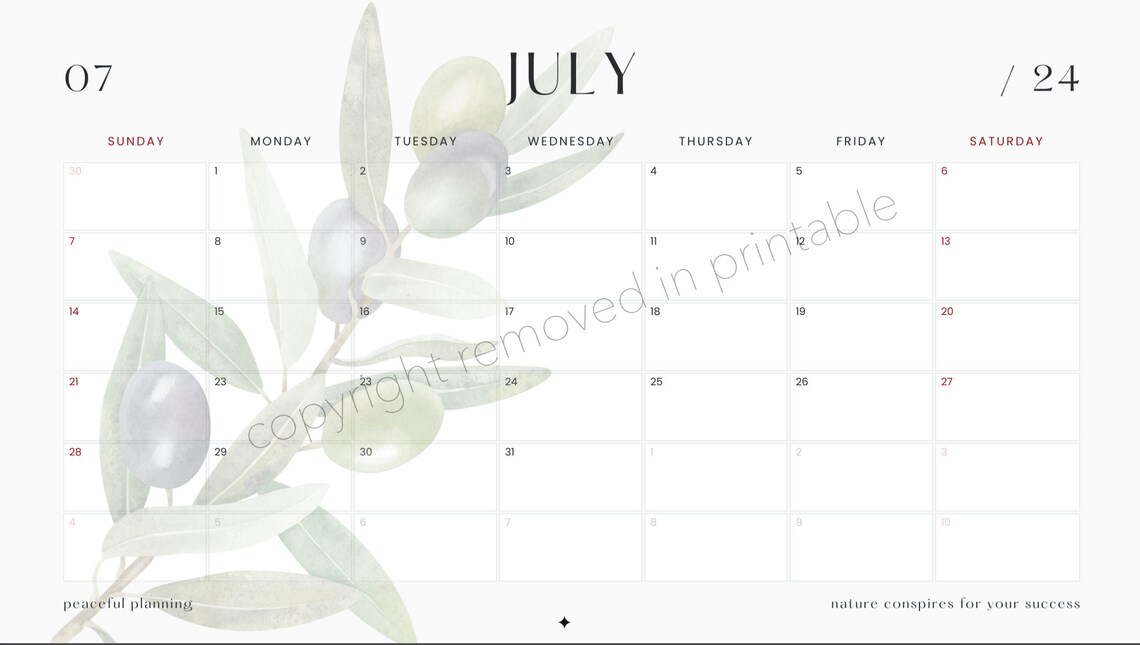 2024 Clean Botanical Calendar Printable I Minimal April - December I Q2 ...