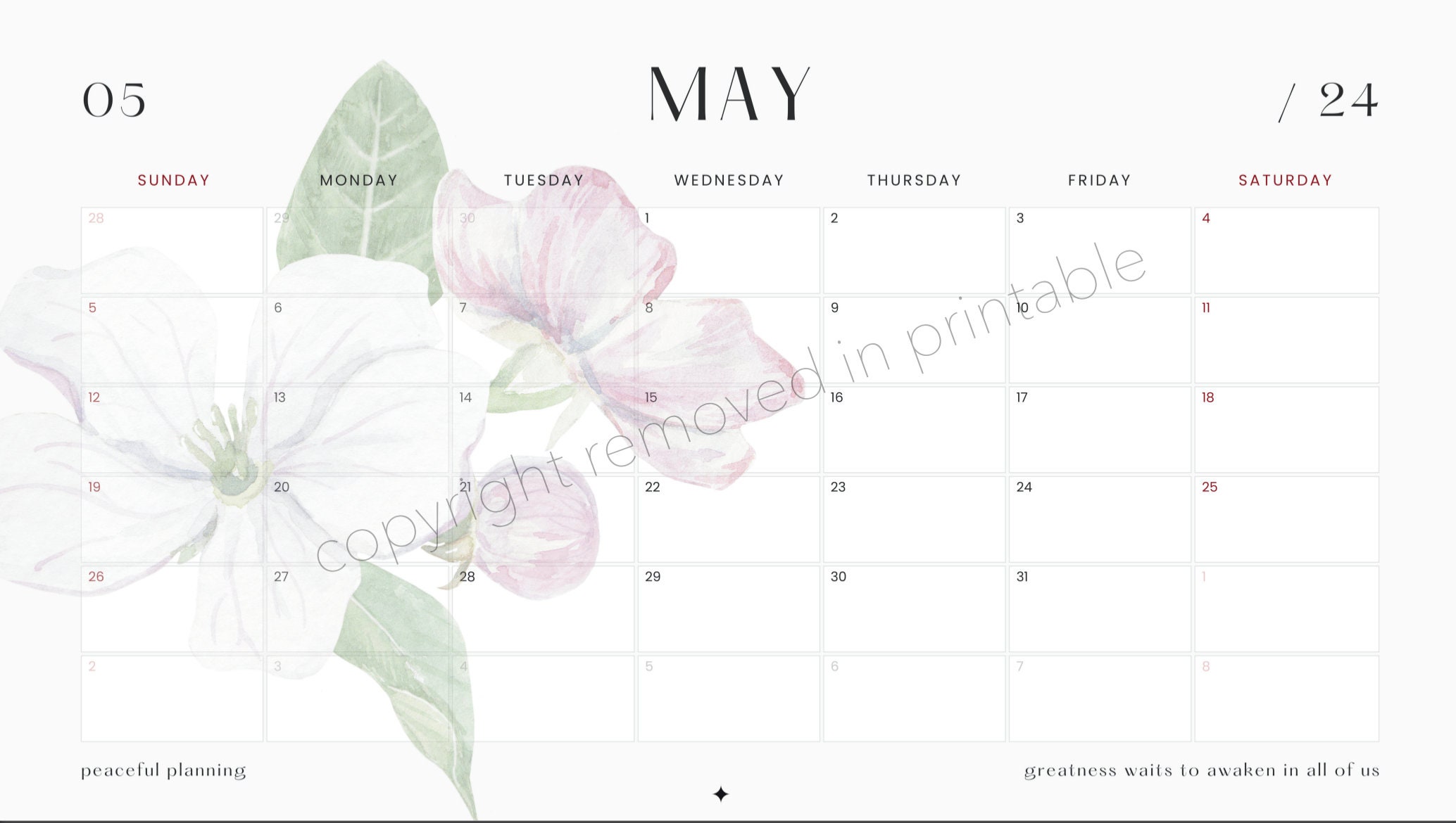 2024 Clean Botanical Calendar Printable I Minimal April - December I Q2 ...