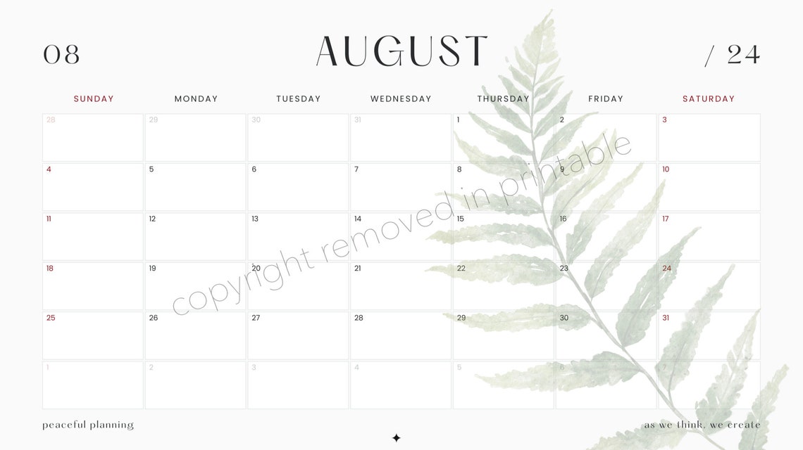 2024 Clean Botanical Calendar Printable I Minimal April - December I Q2 ...