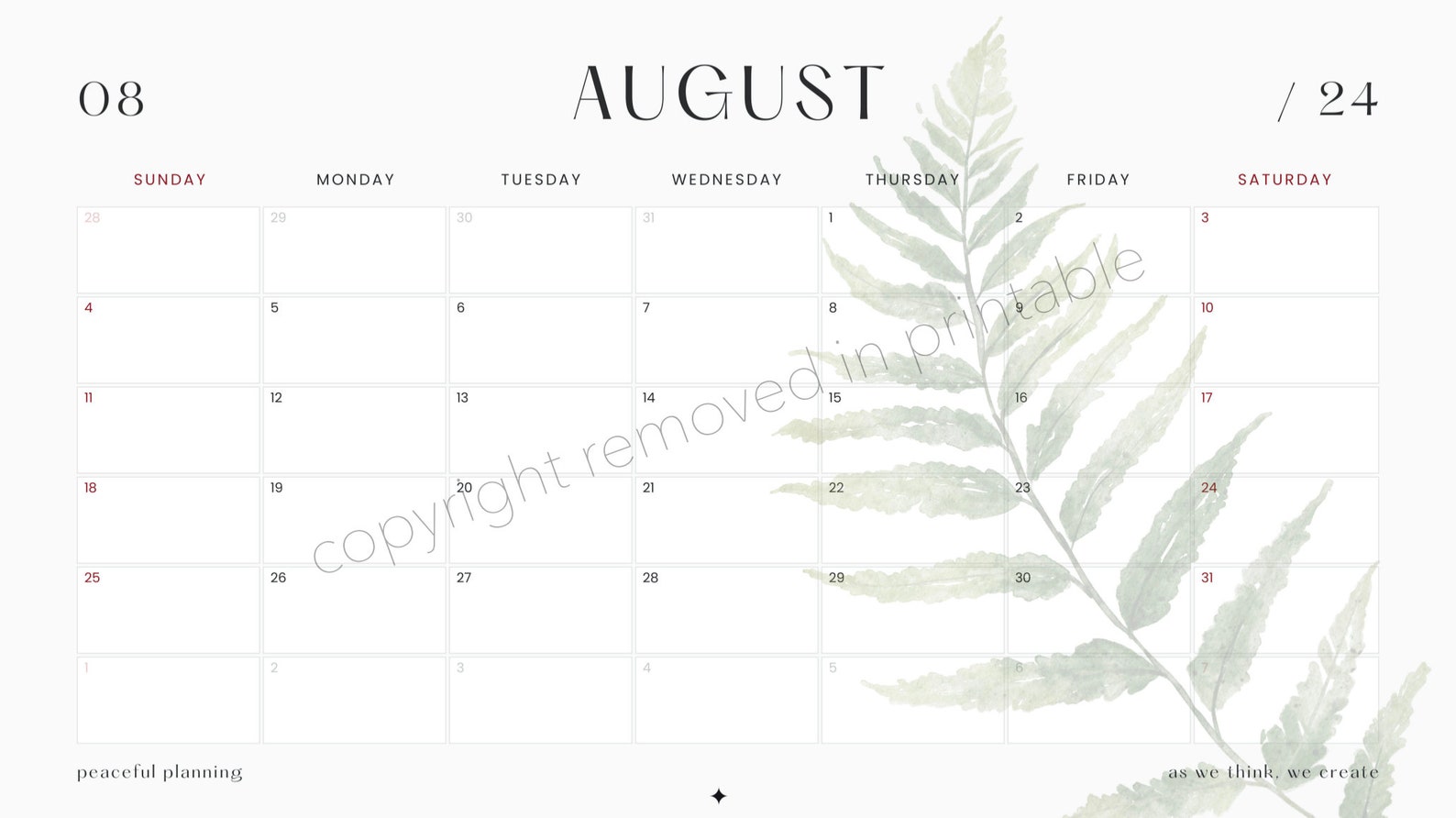 2024 Clean Botanical Calendar Printable I Minimal April - December I Q2 ...