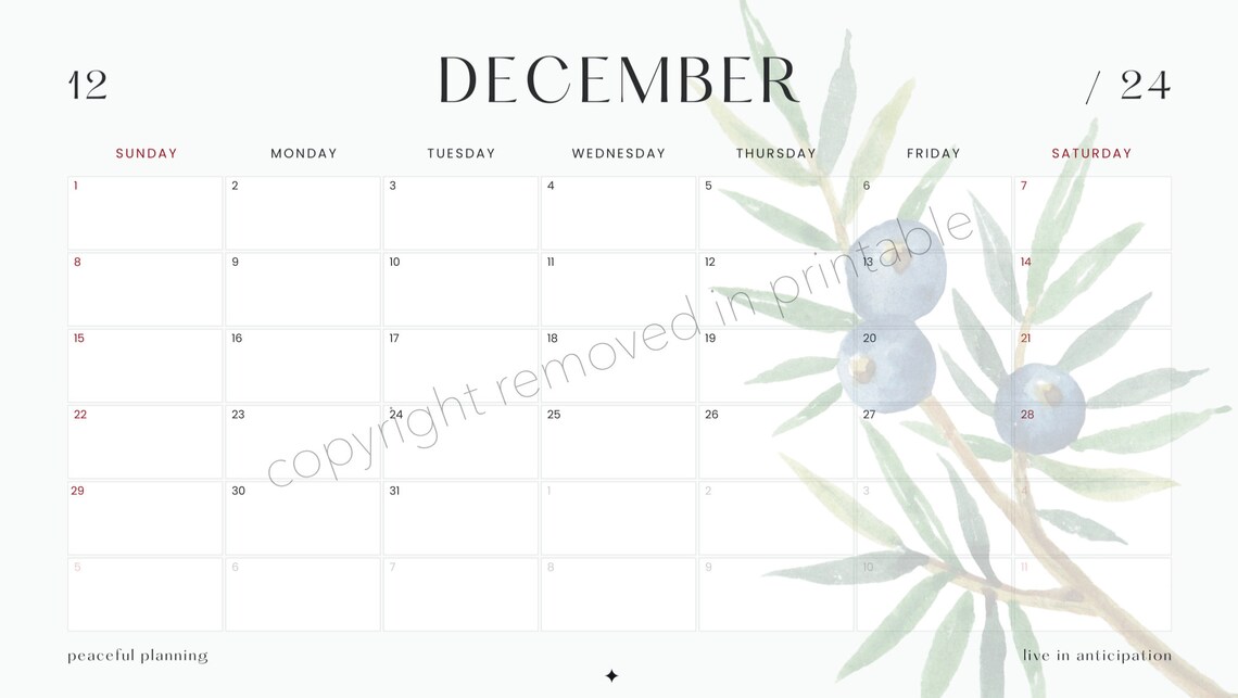 2024 Clean Botanical Calendar Printable I Minimal April - December I Q2 ...