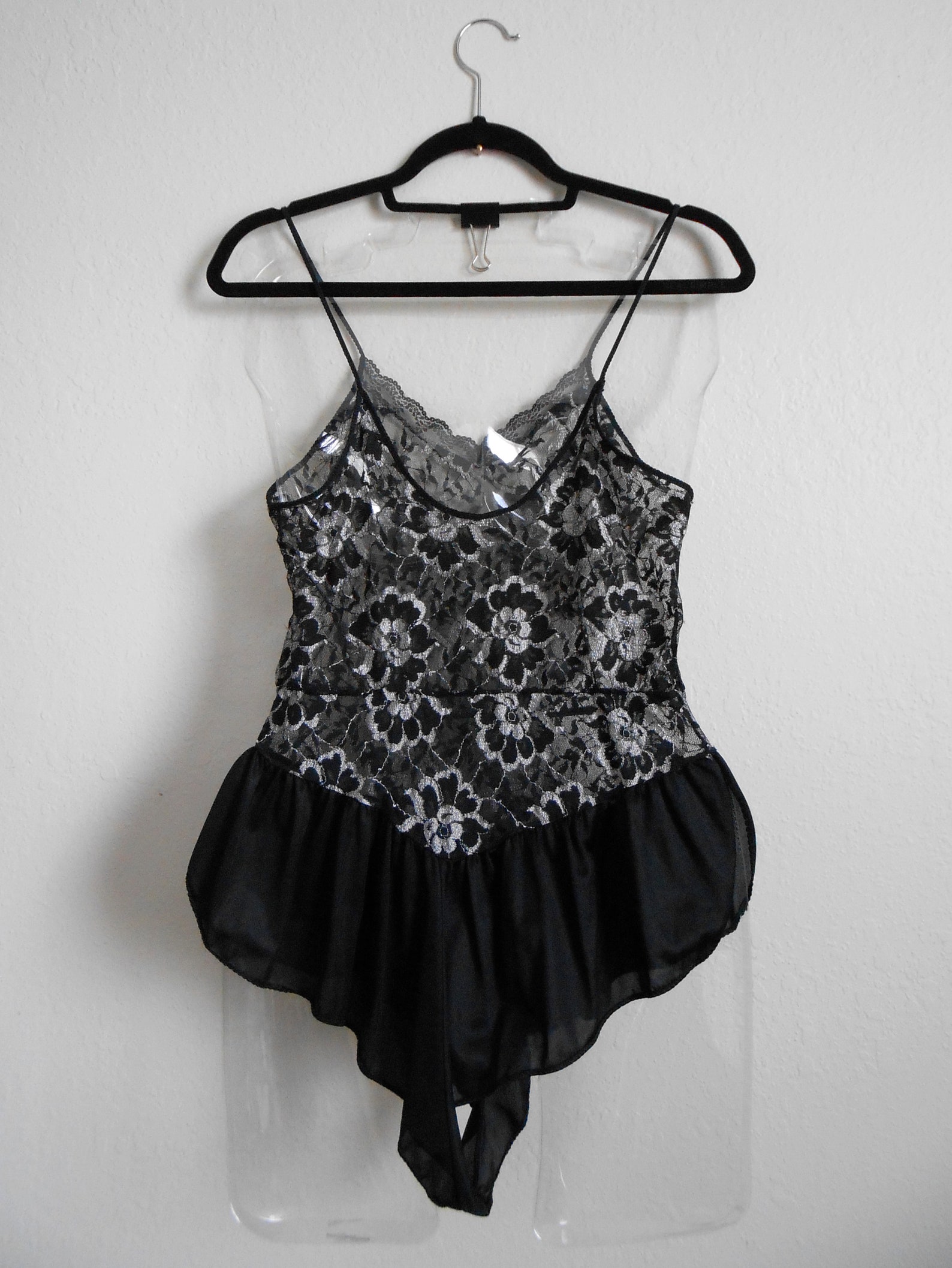 80s Vintage Teddy Lingerie Black Lace Teddy XXS 80s Black Champagne ...