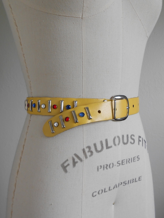 80s 90s vintage belt yellow leather belt rhinestones | Etsy