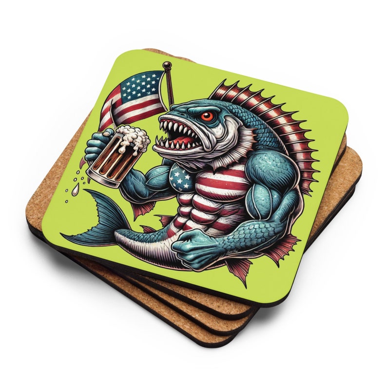 Patriotic Fish Drinking Beer and American Flag Cork-back Coaster - Etsy
