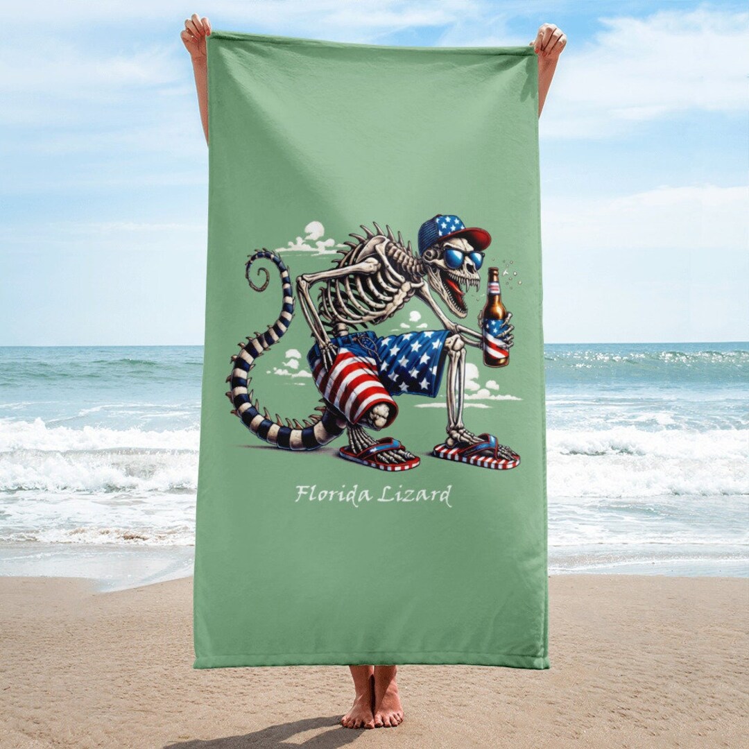 Florida Lizard Patriotic American Flag Design Beer Towel - Etsy