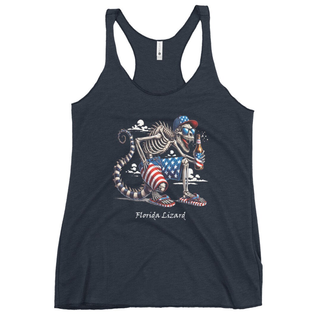 Florida Lizard - Patriotic American Flag Design Beer Women's Racerback ...