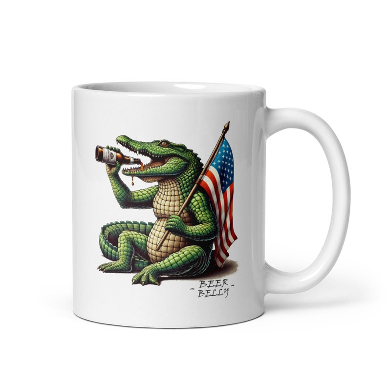 Beer Belly Alligator American Flag and a Beer White Glossy Mug - Etsy