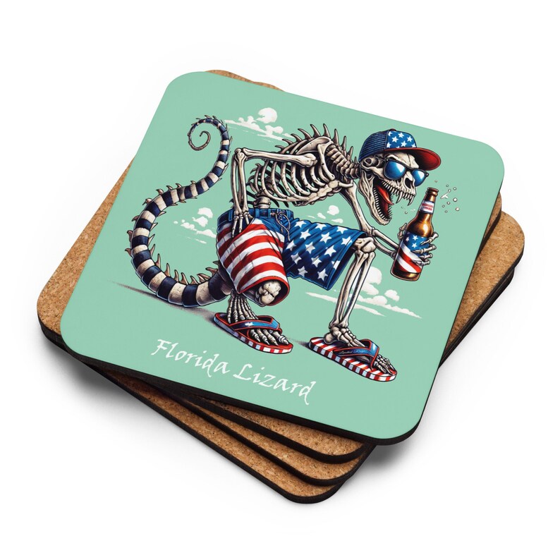 Florida Lizard Patriotic American Flag Design Beer Cork-back Coaster - Etsy