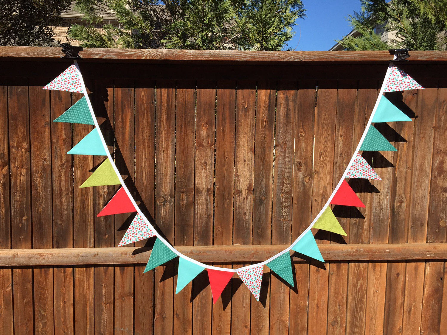 Modern Cloth Fabric Bunting - 9 Feet Aqua, Green, Red and White - Etsy
