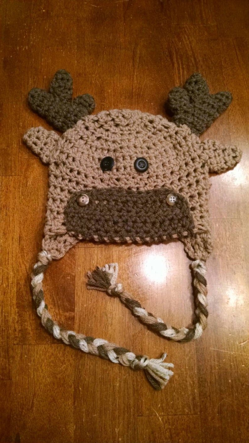 Adorable kids/toddler crochet moose hat. Kids moose hat. | Etsy