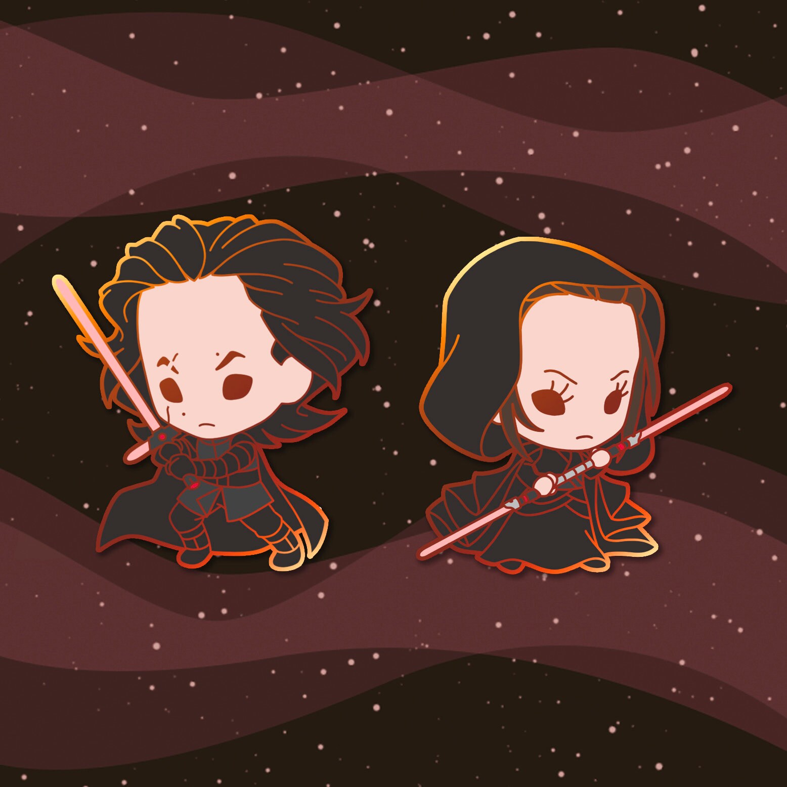 Reylo Pin Set Chibi Dark Rey Kylo Ren Hard Enamel Pin Set | Etsy