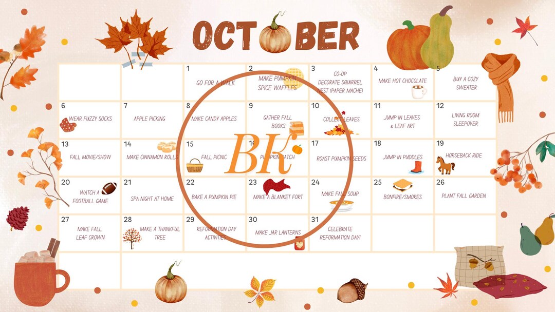 Family Friendly October Calendar Including Reformation Day - Etsy