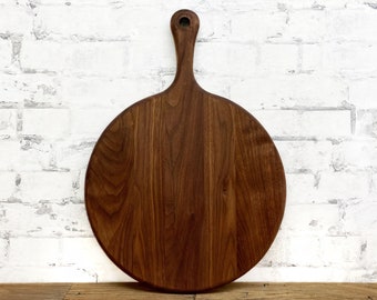 Large Round Wood Walnut Cutting Board With Handle, Round Cutting Board ...