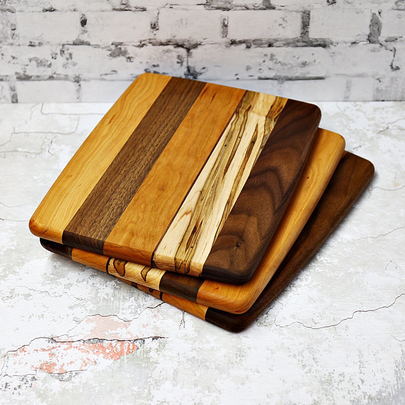 Wood Cutting Board Random Layout Walnut Cherry & Ambrosia - Etsy
