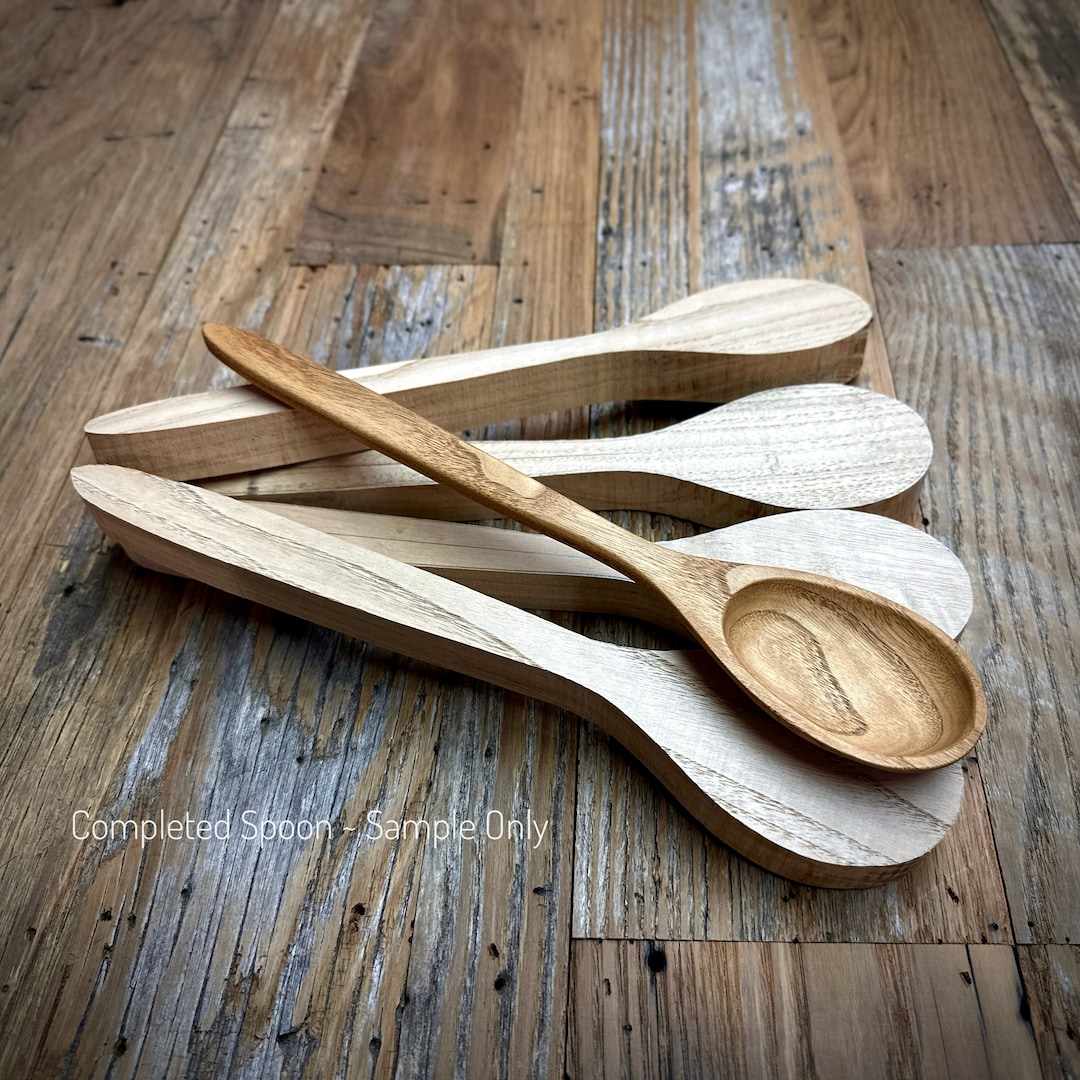 Four (4) Wood Spoon Blanks, Wood Carving Blanks, Air Dried Wood, Spoon ...