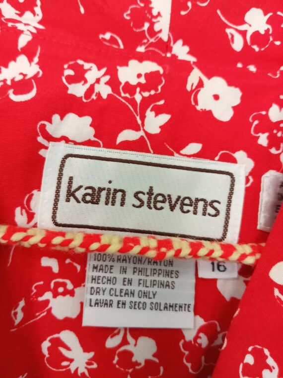 Karin Stevens Vintage 80's Red Floral Button Up Midi … - Gem