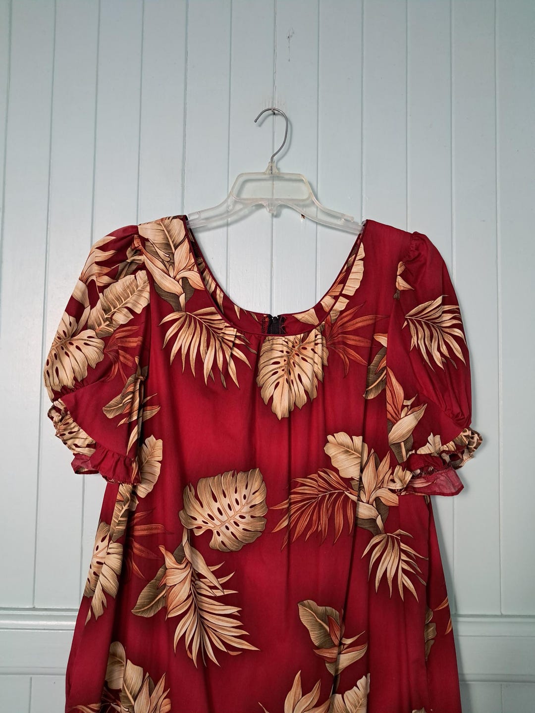 Hapua Hawaii Hawaiian Muumuu Aloha Dress Sz L Vintage Maroon Red Cotton ...