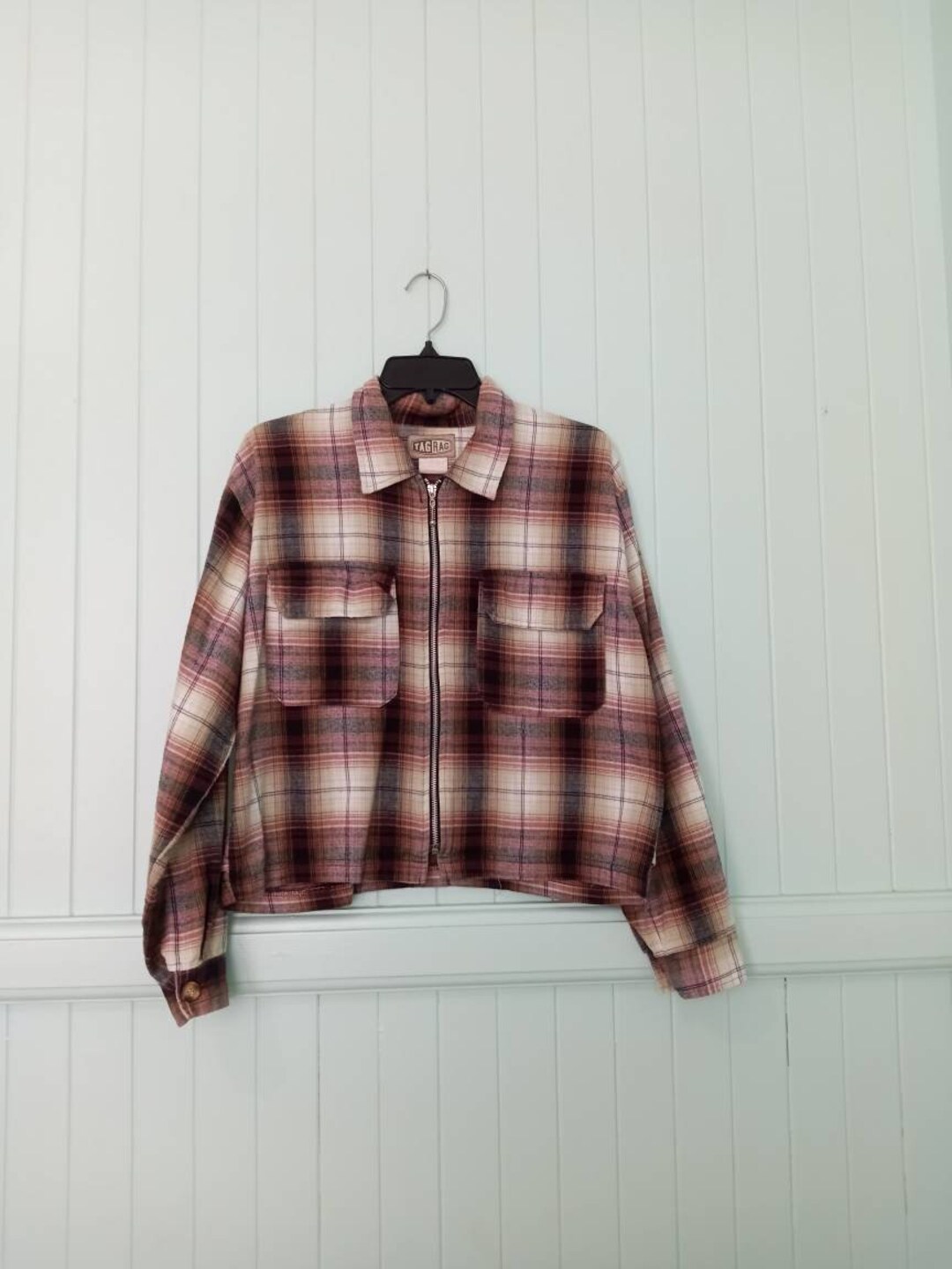 90's Tag Rag Cropped Flannel Shirt Zip Front Plaid Cotton - Etsy