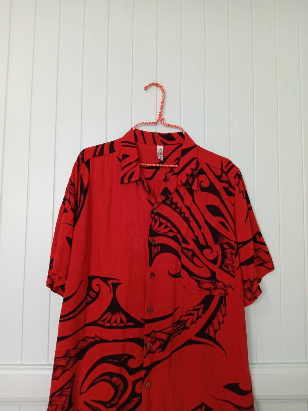 Wahine Toa Mens Hawaiian Aloha Shirt Sz S Vintage Rayon Brick Red ...