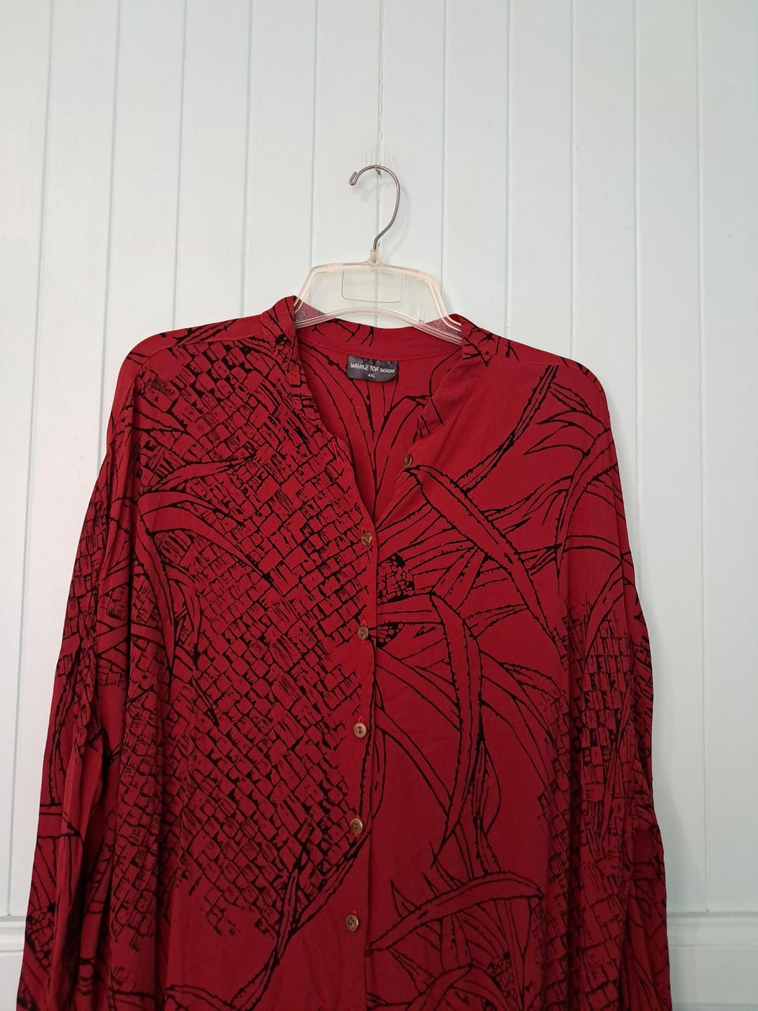 Wahine Toa Womens Plus Size Modern Hawaiian Aloha Shirt Blouse Crinkle ...