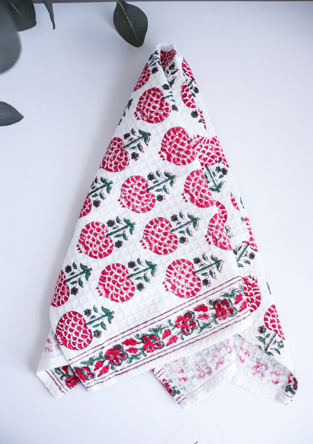 Block Print Tea Towel Sets - Handmade Kitchen Towel - Monogrammed Kitchen Towel - Floral Dish ...