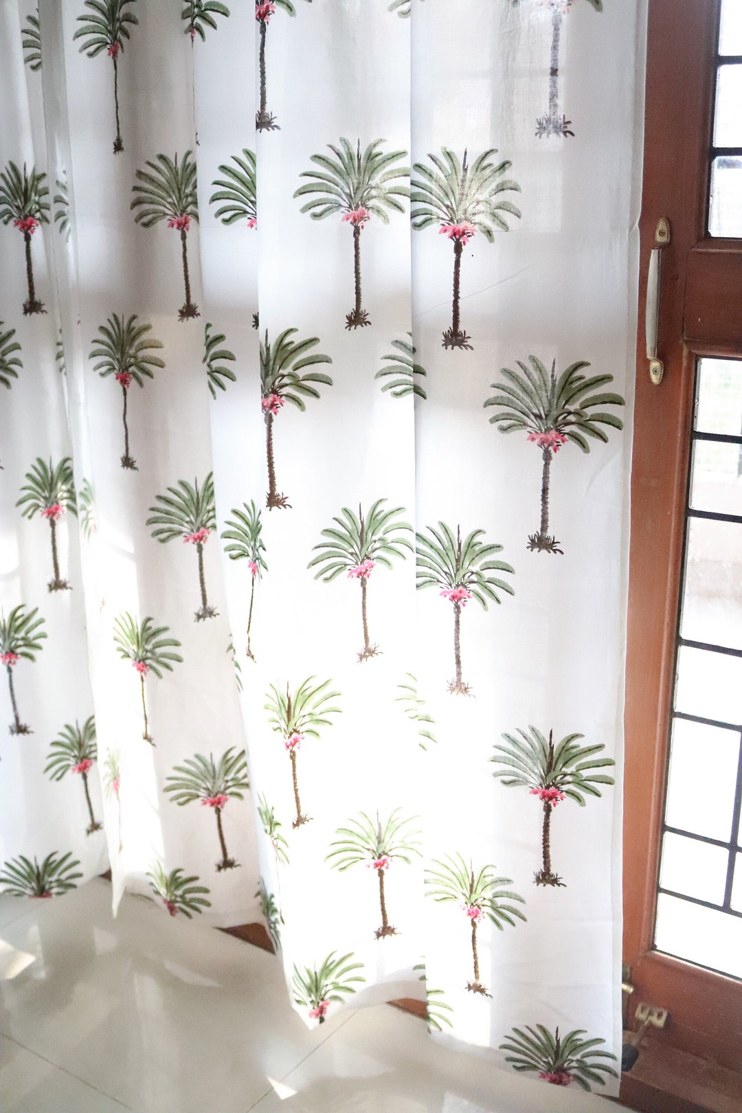 Palm Tree Sheer Curtains - Indian Block Print Cotton Voile - Etsy