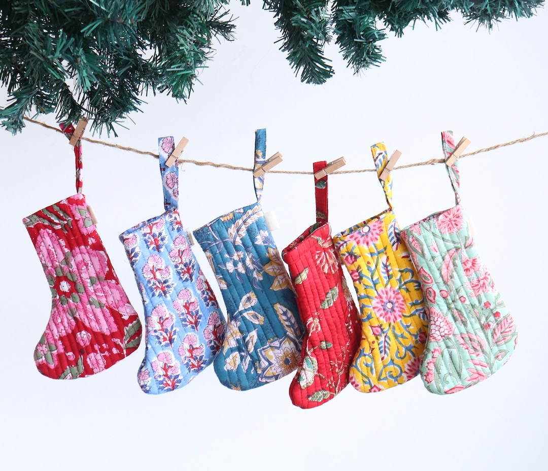 Mini Quilted Christmas Stocking - Block Print Sustainable Quilted ...