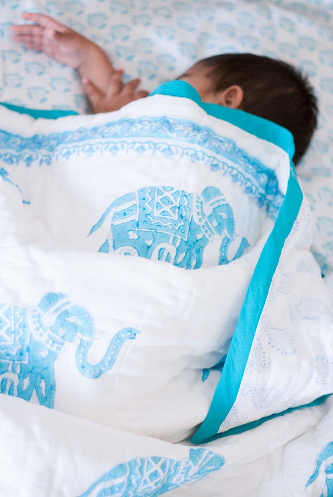 Elephant Block Print Baby Blanket - Block Print Baby Quilt - Colchas ...