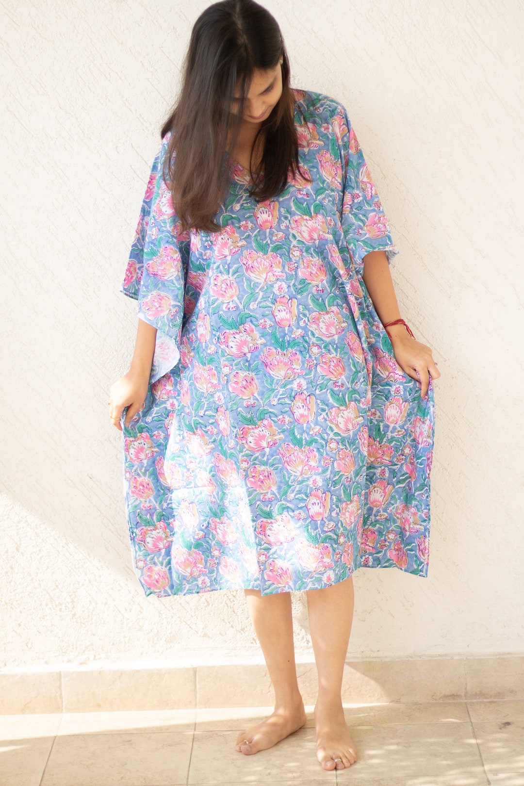 Light Blue Beach Cover up Caftan Dress - Pool Cover up Tunic - Block ...