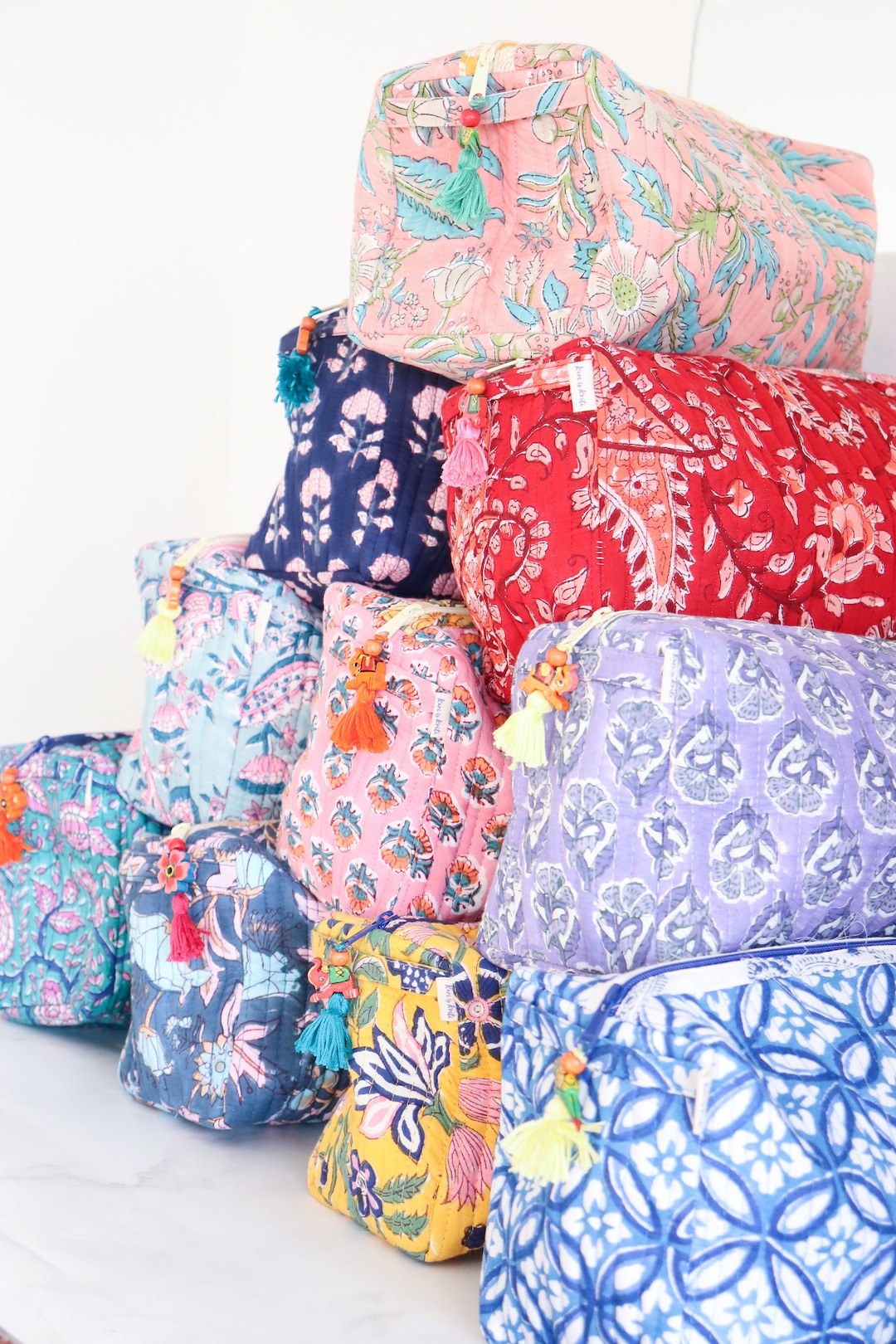 Bulk Lot Of Quilted Cosmetic Bag Block Print Bags Quilted Make Up Bags