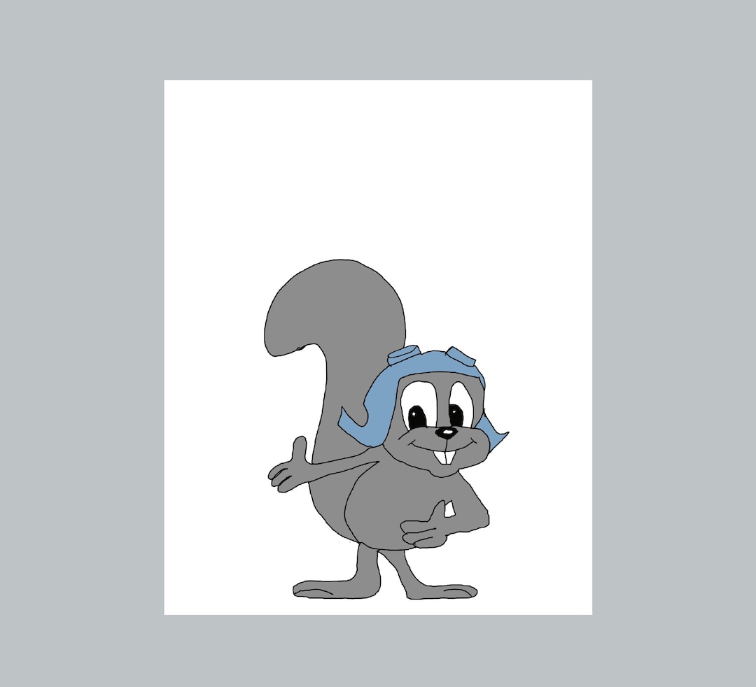 Printed Rocky the Squirrel Retro Drawing, Retro Cartoon Prints, Giclee ...