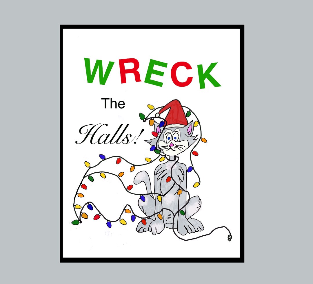 Cute Christmas Cat Poster, Holiday Cat Poster, Instant Digital Download ...