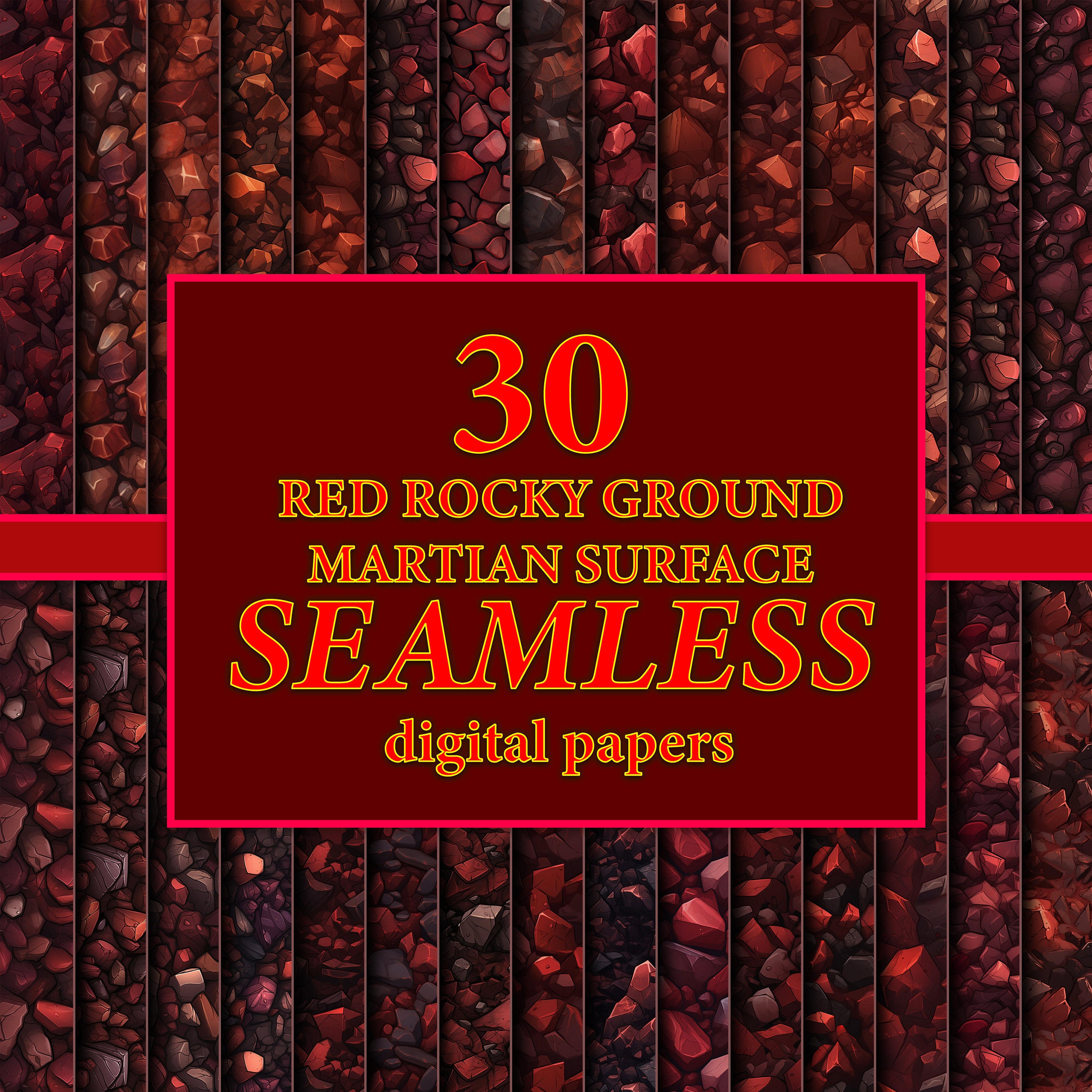 30 ILLUSTRATED Texture of Red ROCKY GROUND of Seamless Martian Surface ...