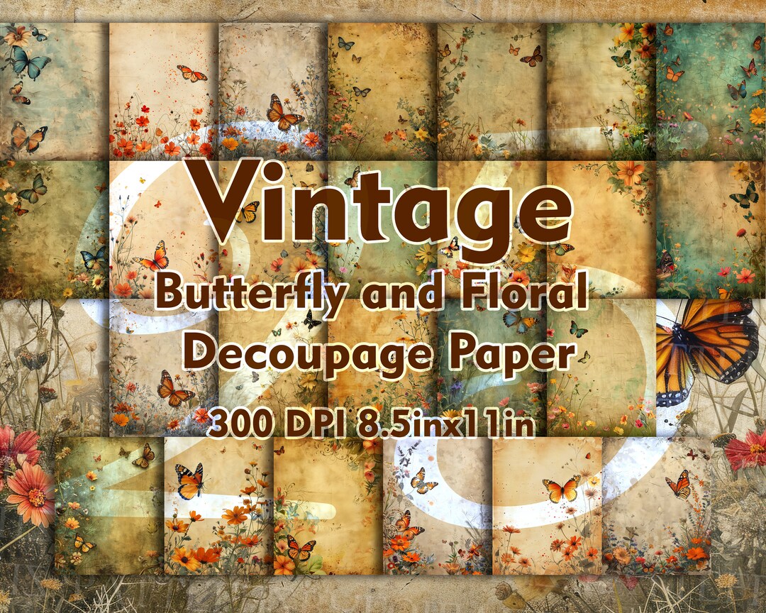 Vintage Paper Butterfly and Floral Decoupage Antique Ephemera Paper for ...