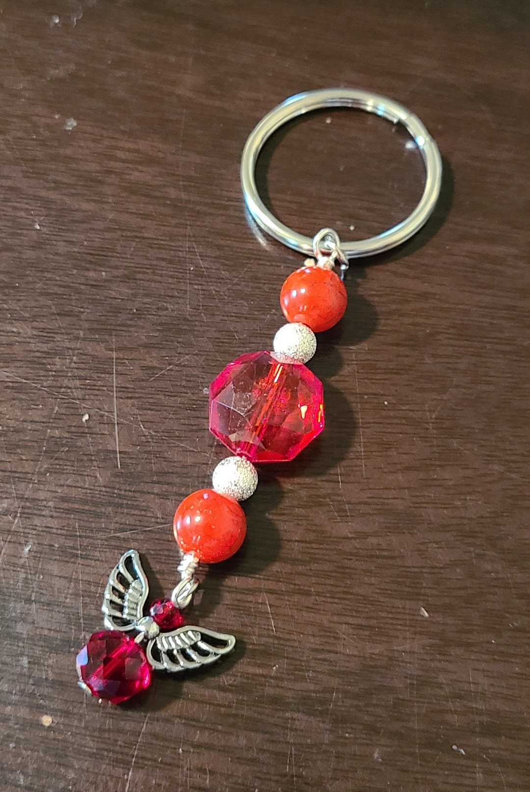 Ruby Red & Stardust Metal Bead - Guardian Angel - Key Chain/fob - Etsy