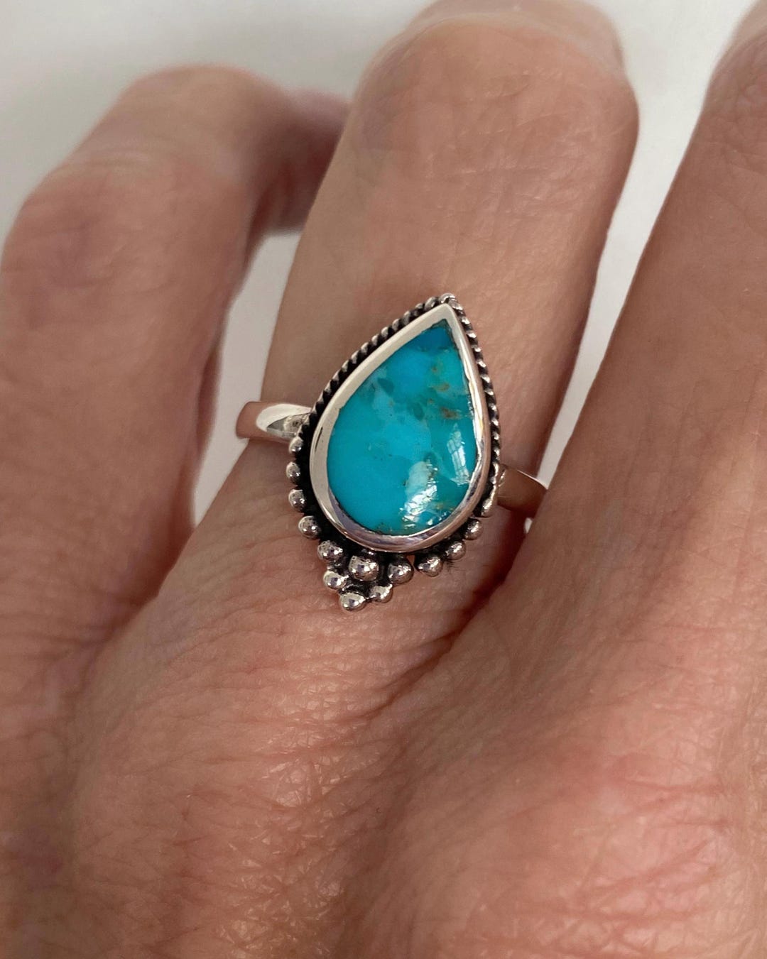Pear Turquoise Ring: Sterling Silver Boho Bohemian Style - Etsy