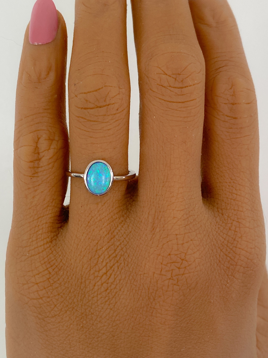 Blue Opal Ring, Blue Fire Opal Ring, Oval Opal Ring, Promise Ring, Opal ...