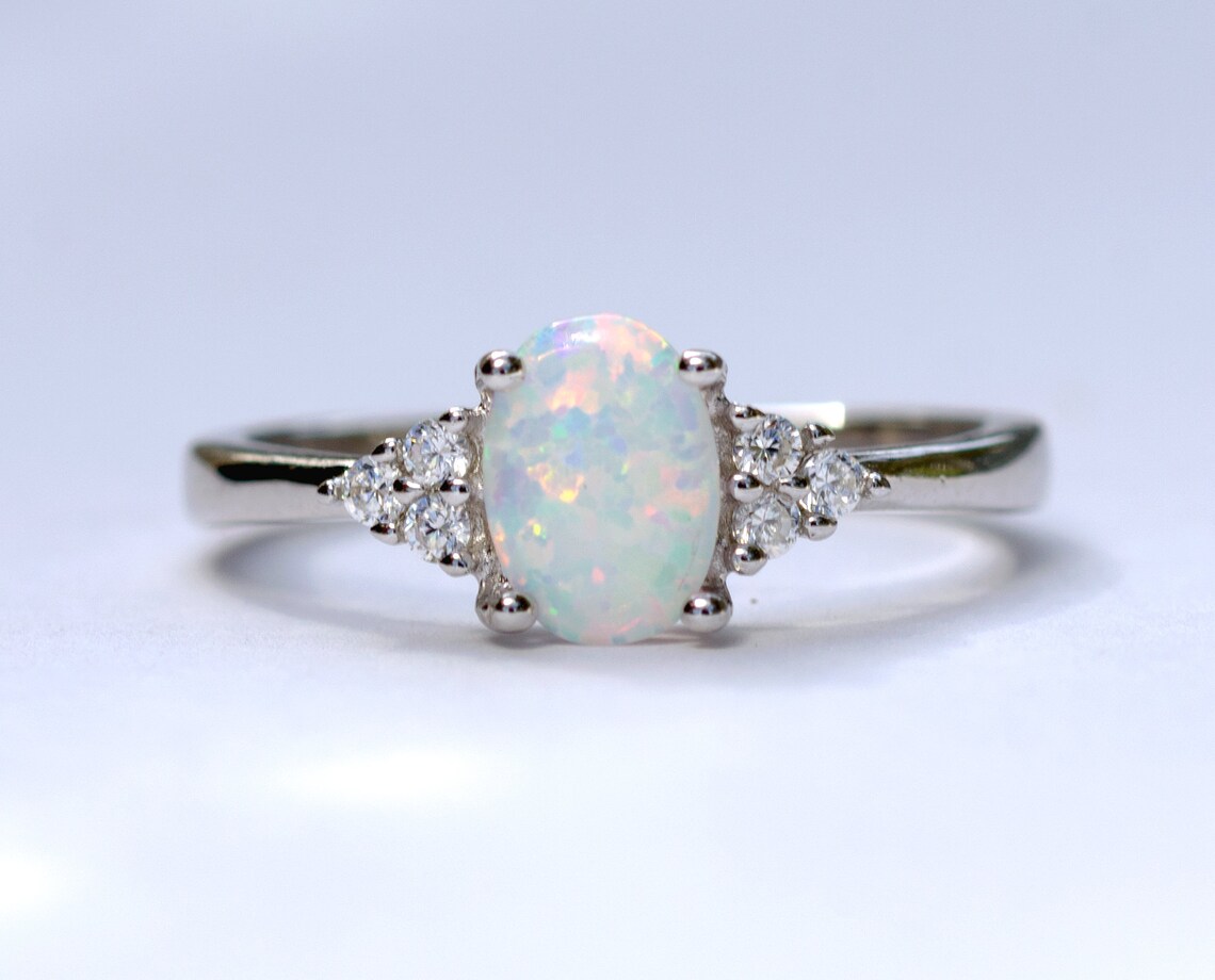 White Opal Ring White Fire Opal Ring Oval Opal Ring Promise - Etsy