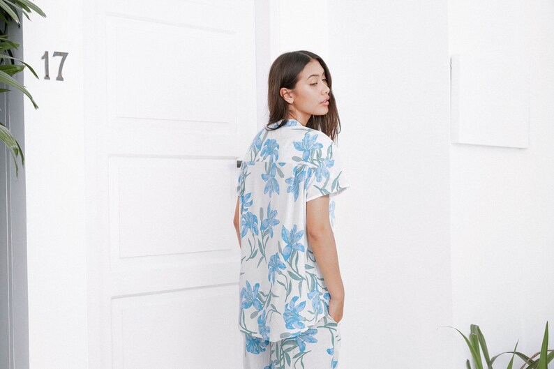 Maggie Pajama Set Long Pants // Lillies Cornflower Blue // - Etsy