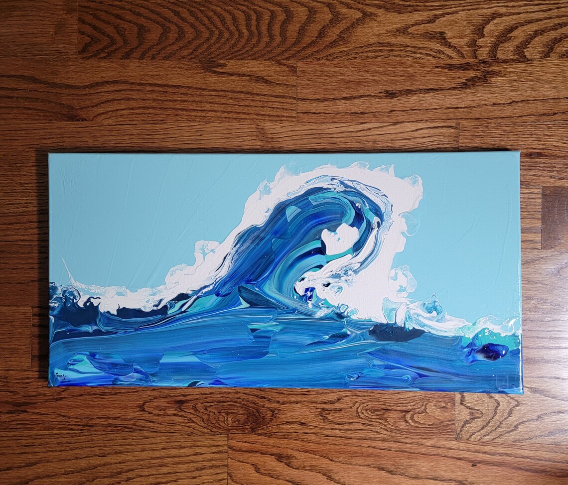 Wave Acrylic Pour Painting, 12x24 Canvas Art - Etsy